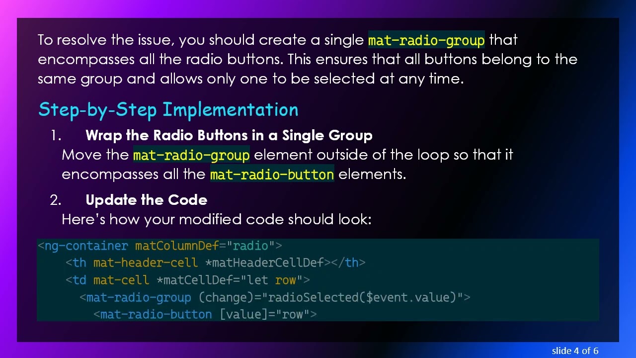How to Fix Angular Material mat-radio-button Selection Issue in Your App