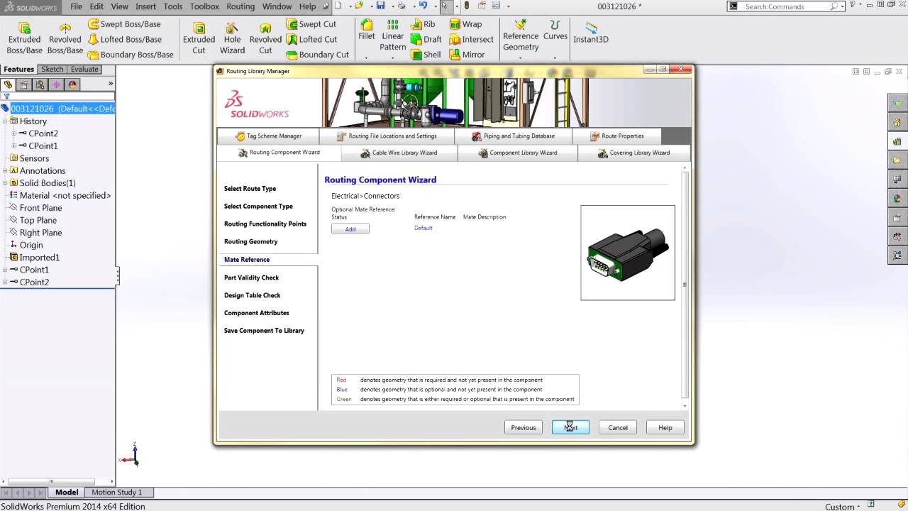 SOLIDWORKS - Adding Components to the Electrical Routing Library