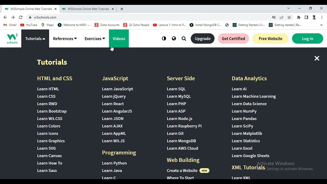 w3schools clone tutorials section menu responsive  html css and javascript