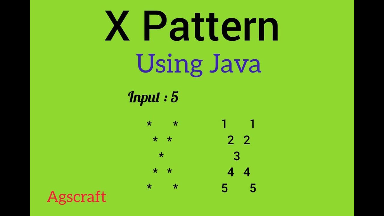 X pattern program in Java - Tamil | With Logic | Java Pattern |Java Interview programs |  Agscraft