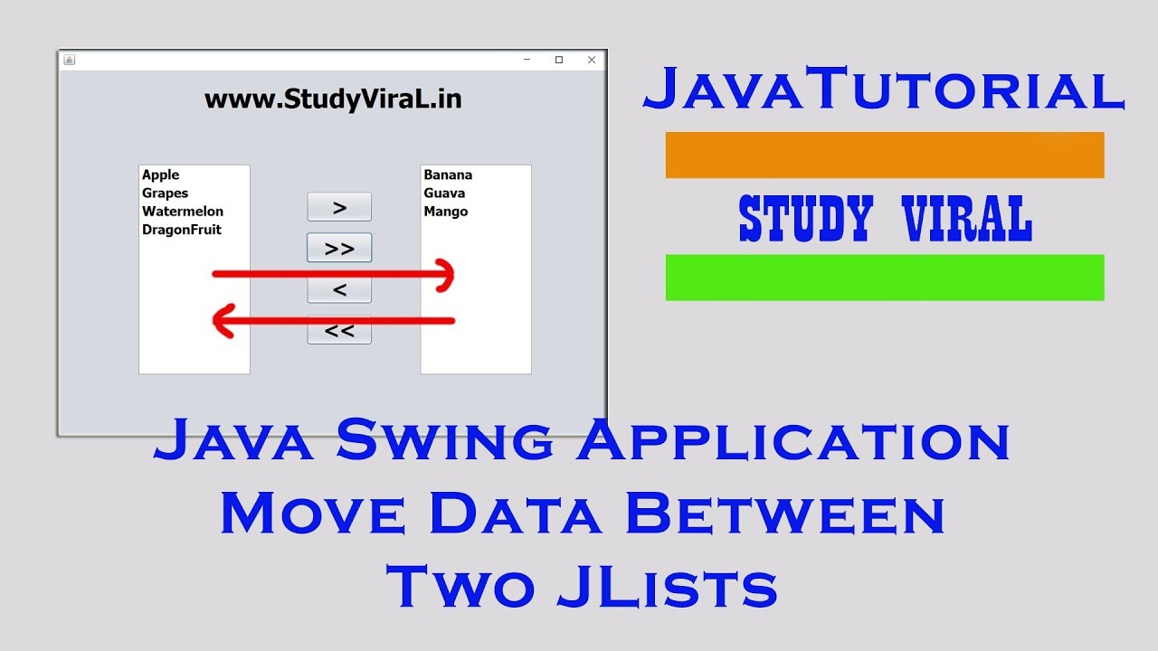 Java Swing Application - Moving Selected Data Between Two JList - Study Viral