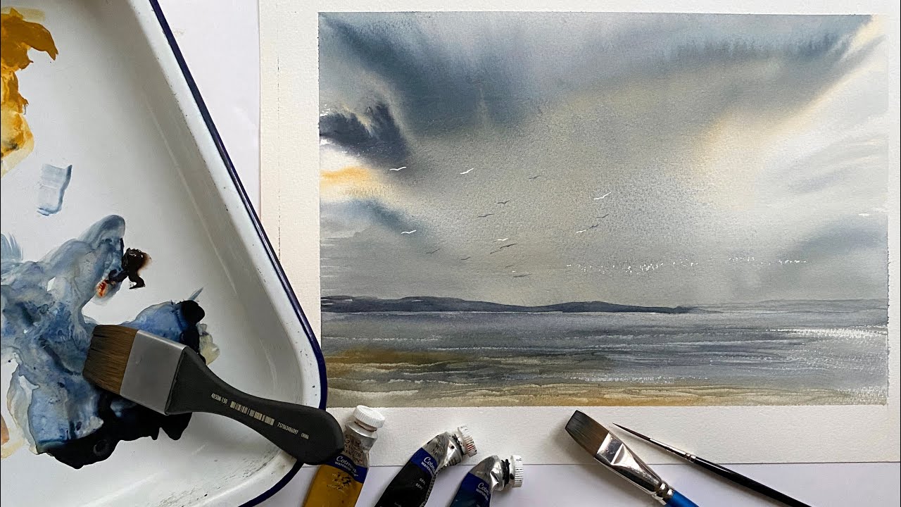 BEGINNERS SKY PRACTICE! Paint A Loose STORMY SKY Watercolor Landscape Painting Watercolour Tutorial