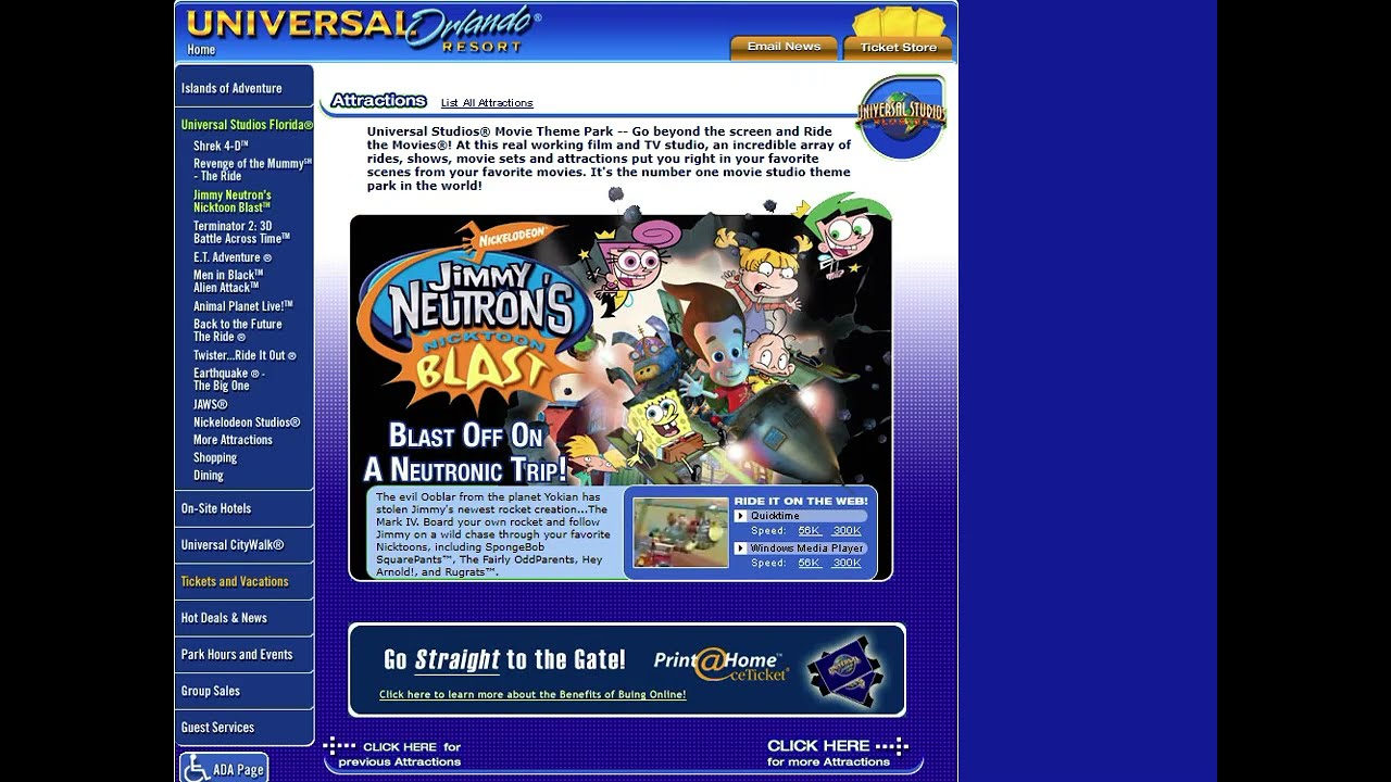 Universal Studios Orlando Resort website in 2004