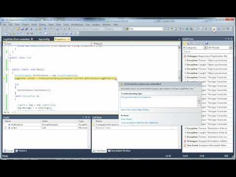 Activation error occured while trying to get instance of type LogWriter ...