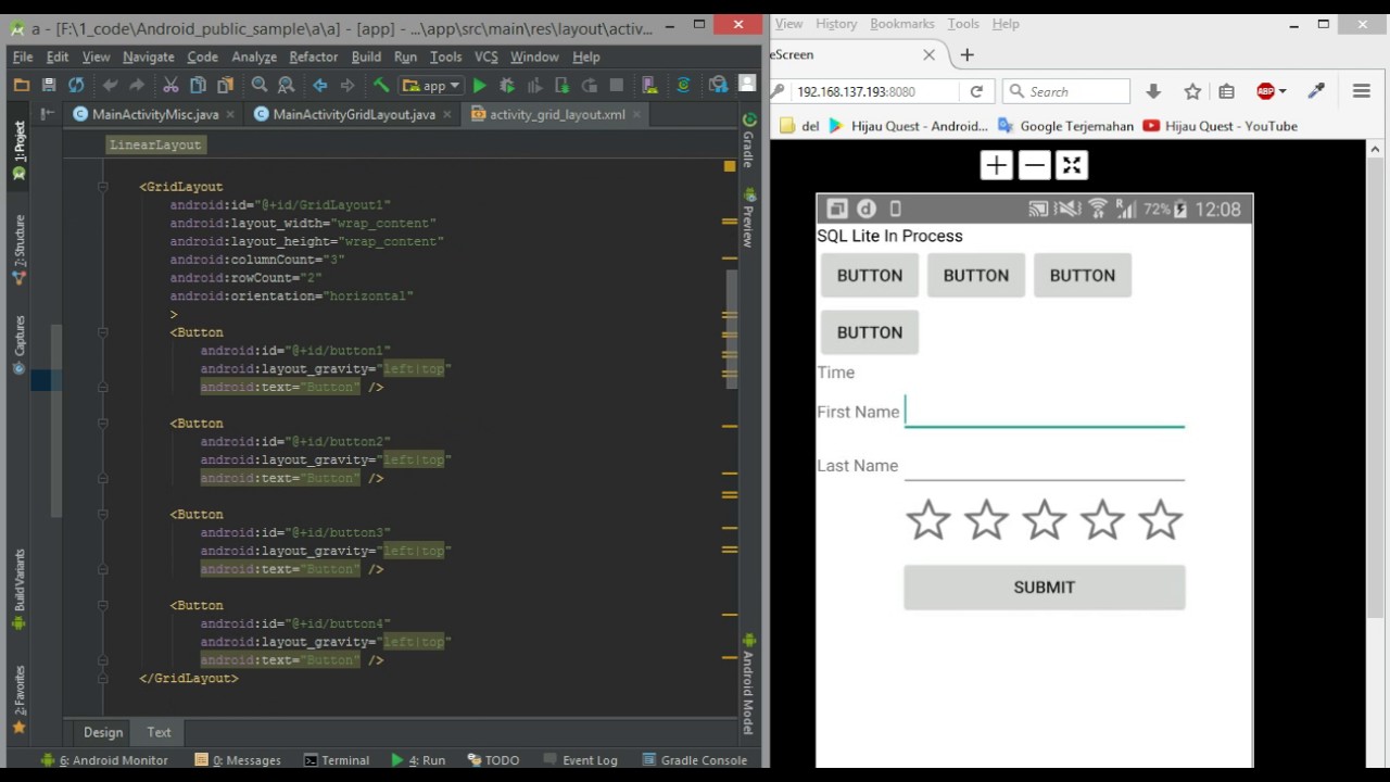 GridLayout + TableLayout + Android