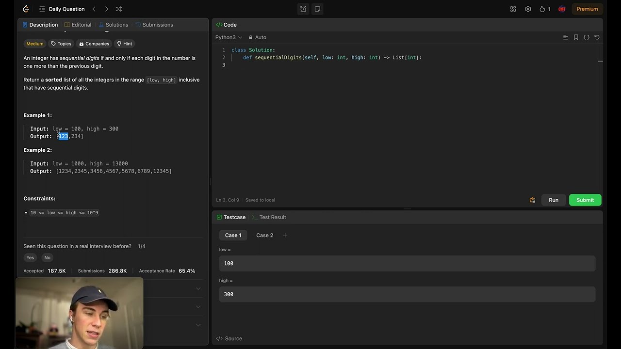 Sequential Digits | 1291 Leetcode | Python3