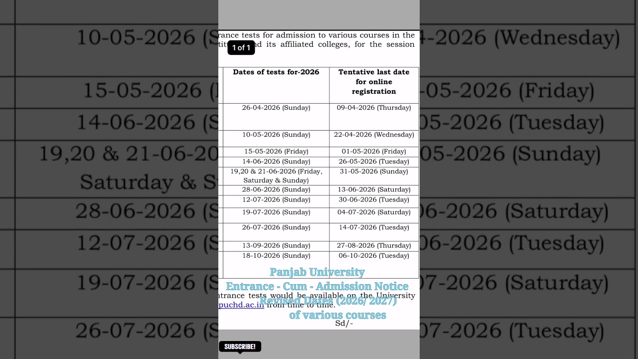PU Revised  Entrance Test Dates|| For various Courses  || 2026  - 27