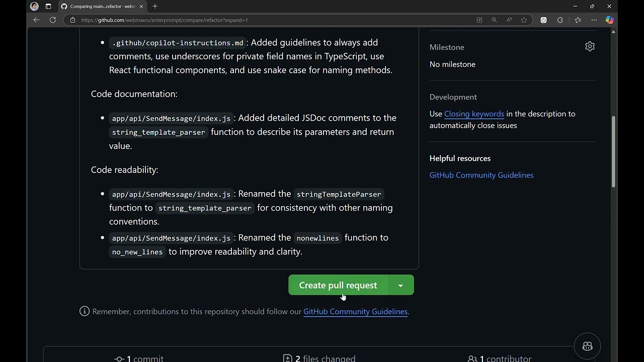 GitHub Copilot Demo: Pull request auto description, Copilot on github.com
