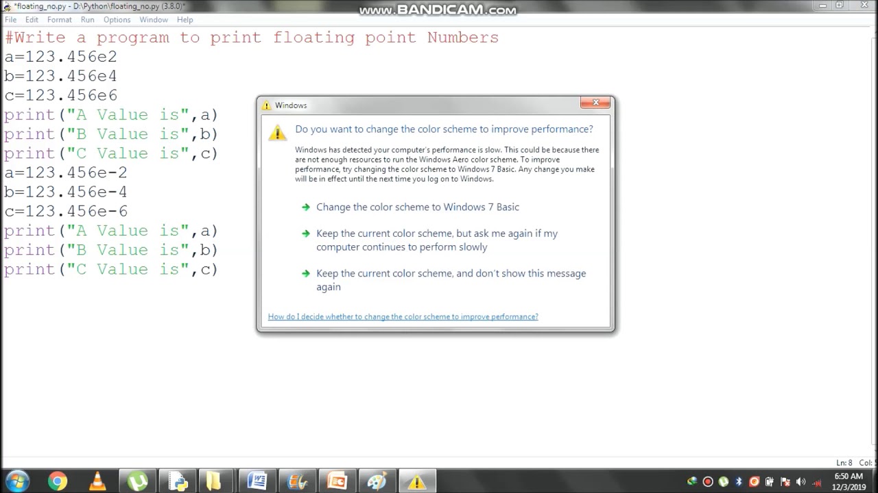 Write a program to print floating point Numbers using Python