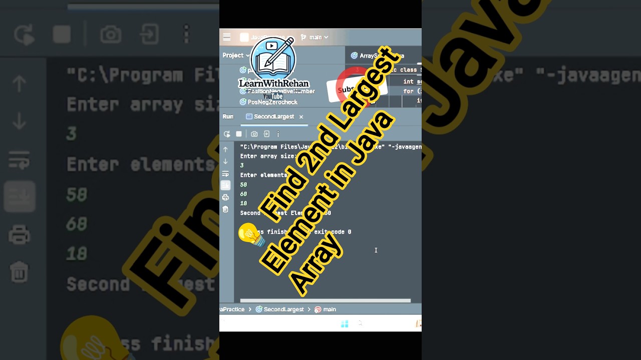 🧠 Find Second Largest Element in Array in Java | Easy & Fast Method#coding #shorts #viralvideo #java