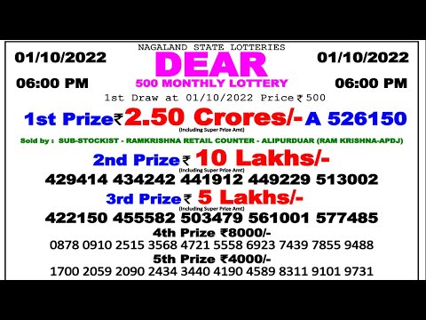 Nagaland State Dear 500 Monthly Lottery result 6pm 01/10/2022 today result