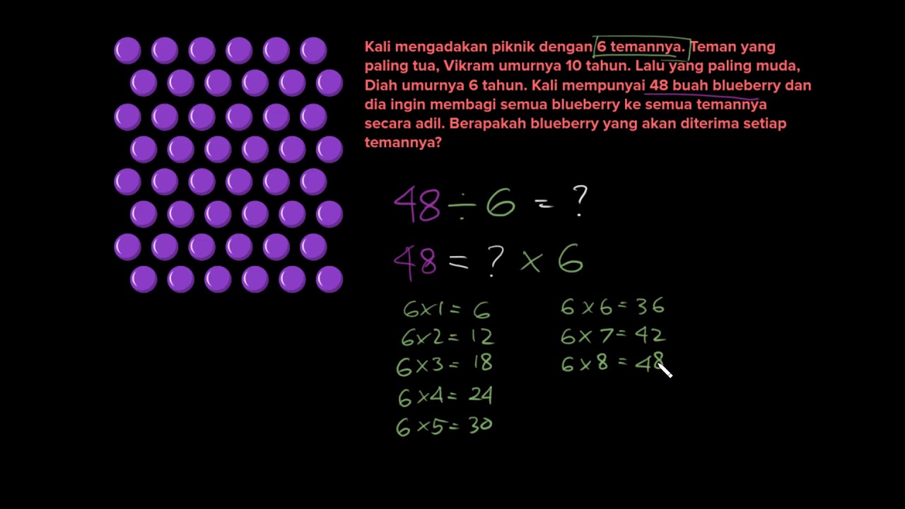 Soal cerita pembagian - blueberry | Perkalian dan Pembagian | Matematika | Khan Academy