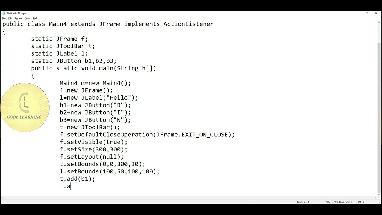 Java | Swing class 'JToolBar - add ActionListener #2' | CodeLearning