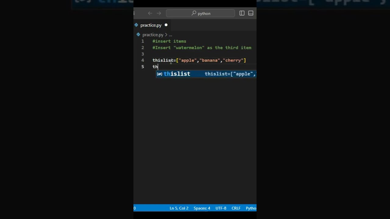 insert items #python #pythonprogramming #coding #code #programming #programming