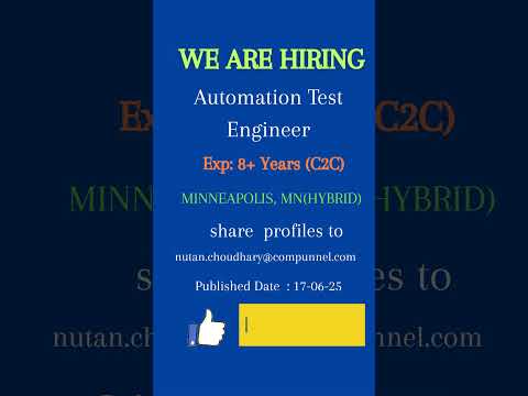 Automation Test Engineer #usa #usajobs #usarmy #usashorts #c2c #w2 #network #coding #usa #trump #nyc