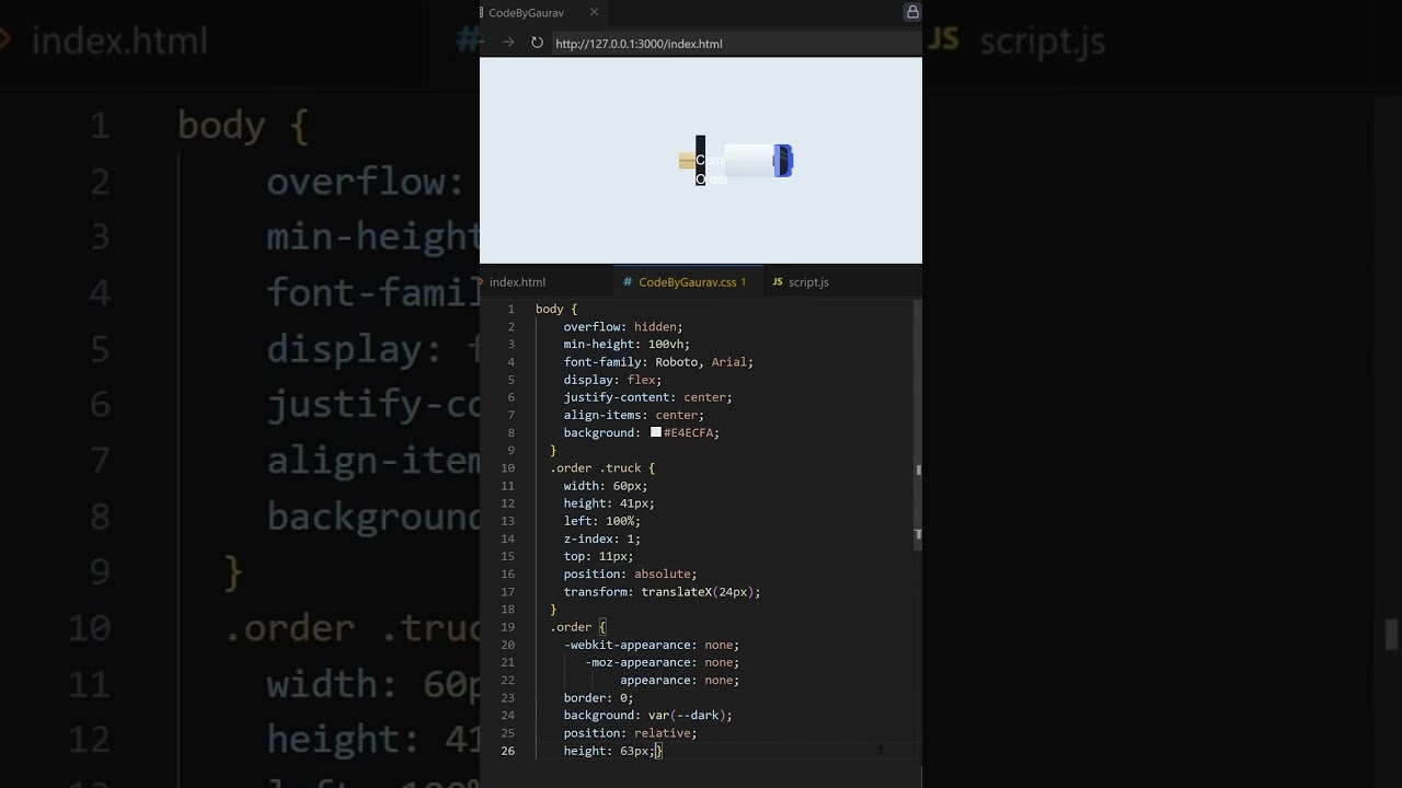 🚚 Order Button to Delivery Truck Animation | HTML, CSS & JS #webdevelopment #animation #coding #css