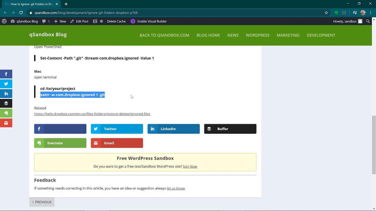 How to Ignore  git Folders in Dropbox