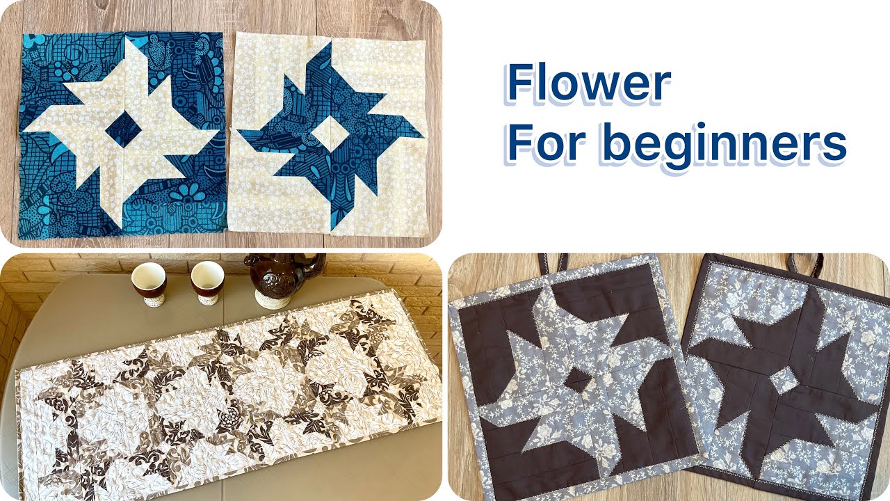 Easy Patchwork Block. Flower. For Beginners. Patchwork Quilt Patterns. Patchwork Design
