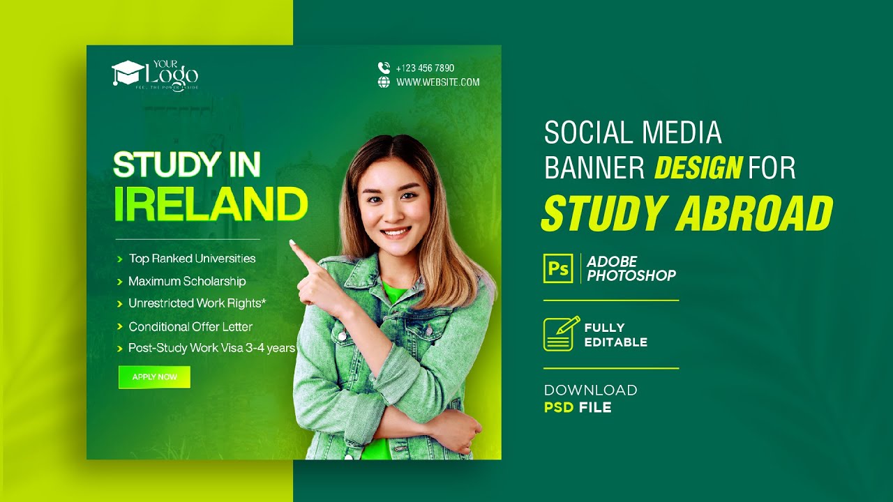 Trendy Social Media Post Design | Study in Ireland | Abroad Study