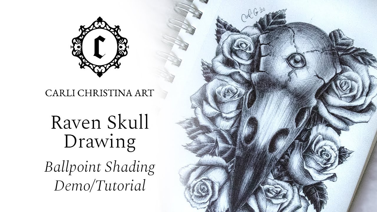 Spooky Raven Skull | Time-Lapse Drawing Tutorial & Ballpoint Shading Technique