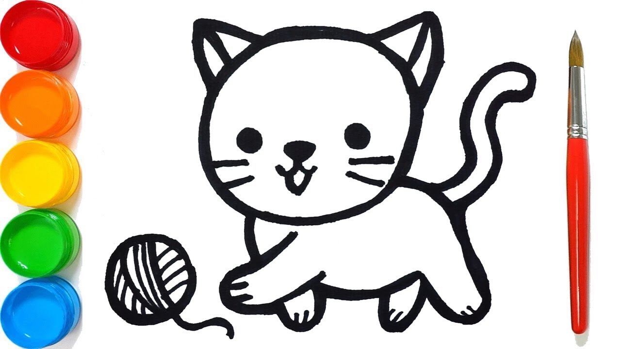 How To Draw Cat Cute - Coloring Page and Drawing for Kids, Toddlers | Little Pea ☆