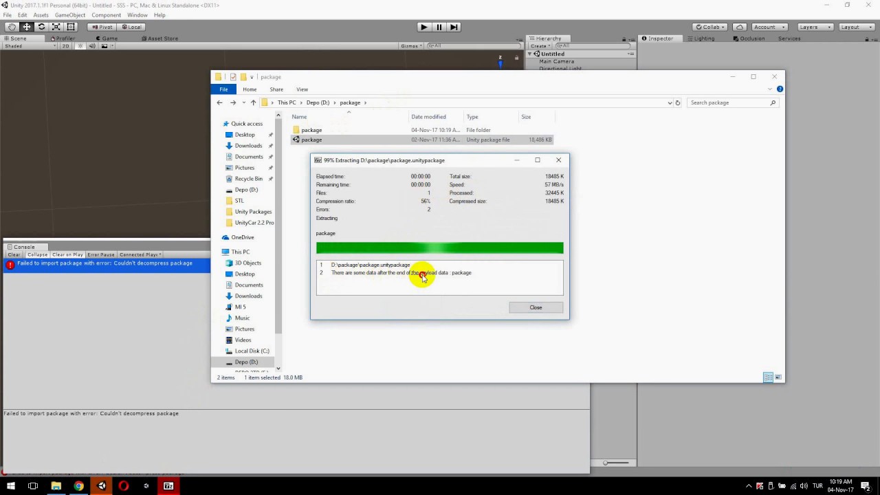 Fix Failed to import package with error: Couldn't decompress package in Unity 3D