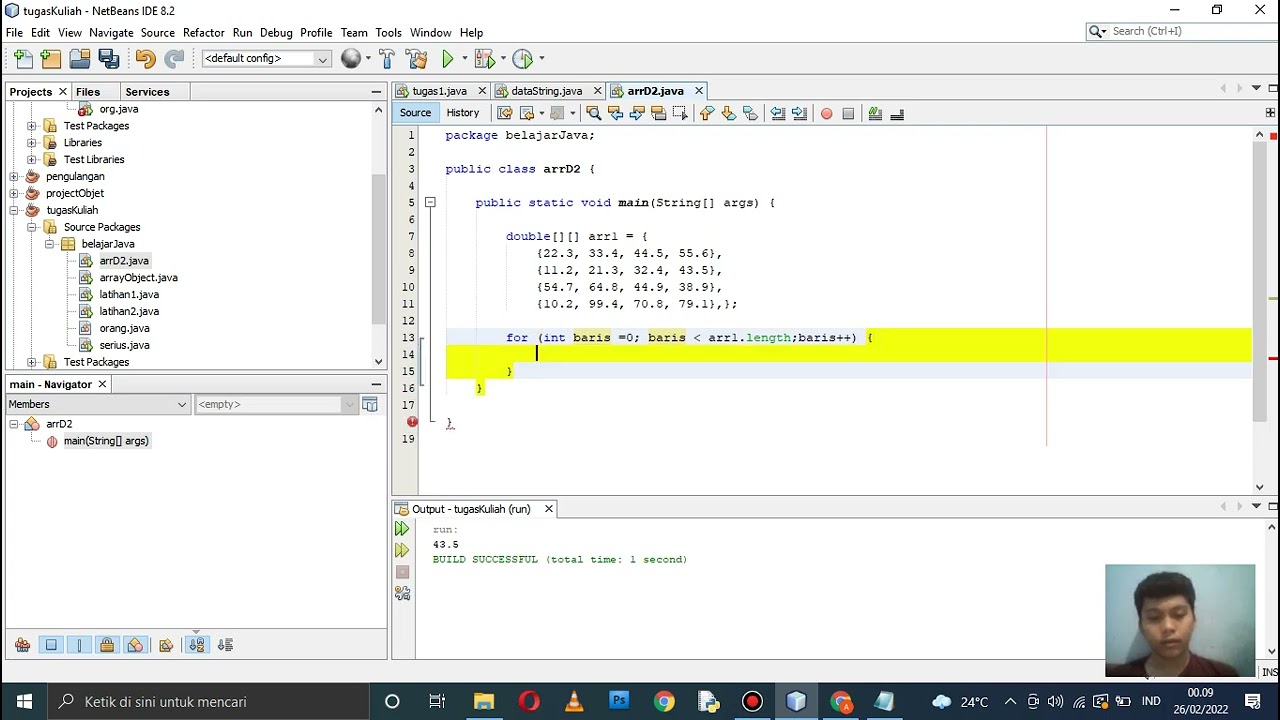Tutorial Java : Membuat elemen array 2 dimensi menggunakan type data double