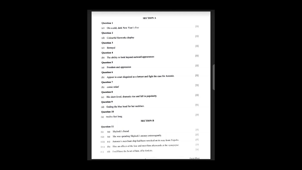 ICSE class 10 English literature semester1 exam answer booklet