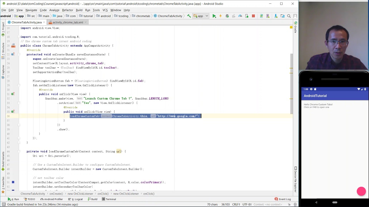 Use custom tab intent android coding