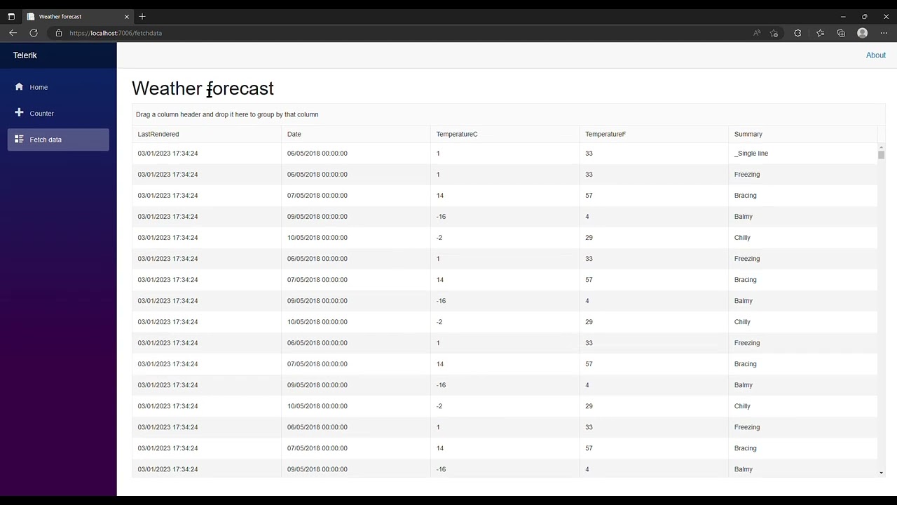 Blazor grid comparison with 1,000 items -  Telerik
