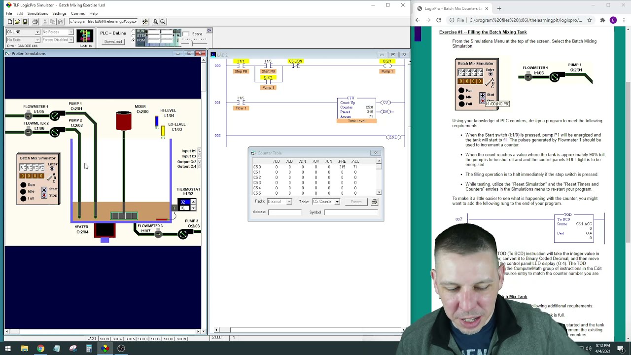 LogixPro Batch Mixing Tank Exercise 1 -  The Batch Mix Lab Utilizing PLC Counters