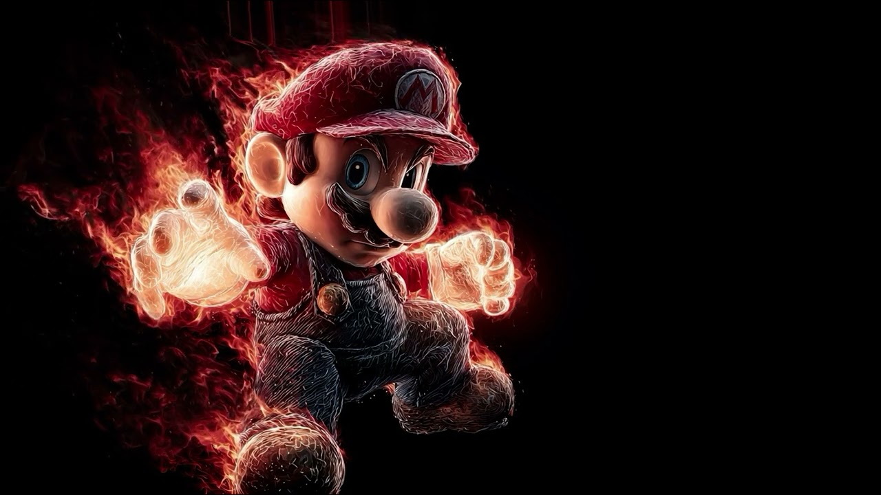 Dynamic Mario in Flames Gaming Wallpaper