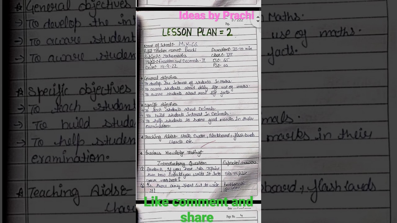lesson plan of math for class 7 || fraction and decimals || 2023