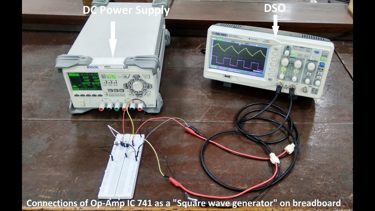 Square wave generator using Operational Amplifier IC 741.