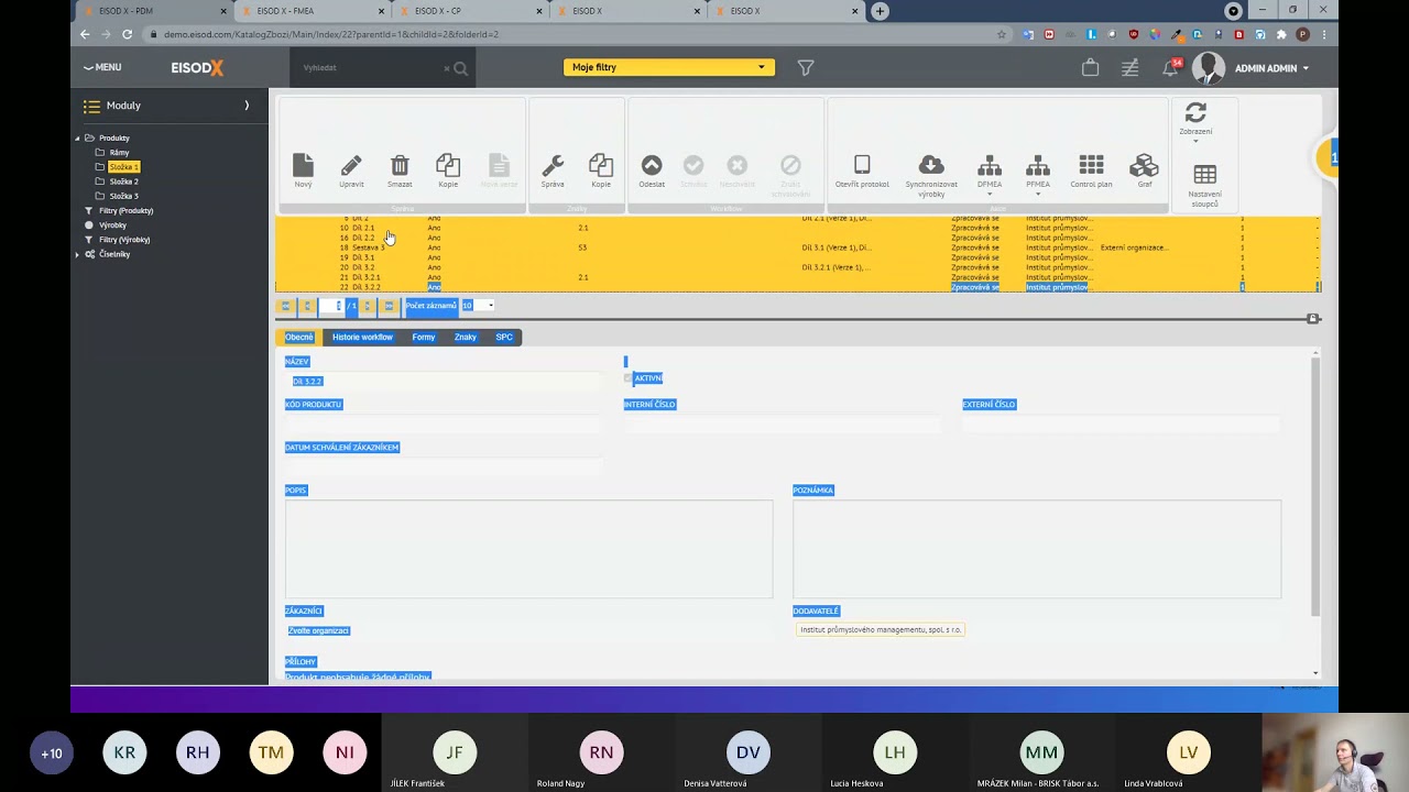 Seminář EISOD X - Novinky v modulech PDM, FMEA, Control Plans, Sběr dat a vyhodnocení (13.4.2021)