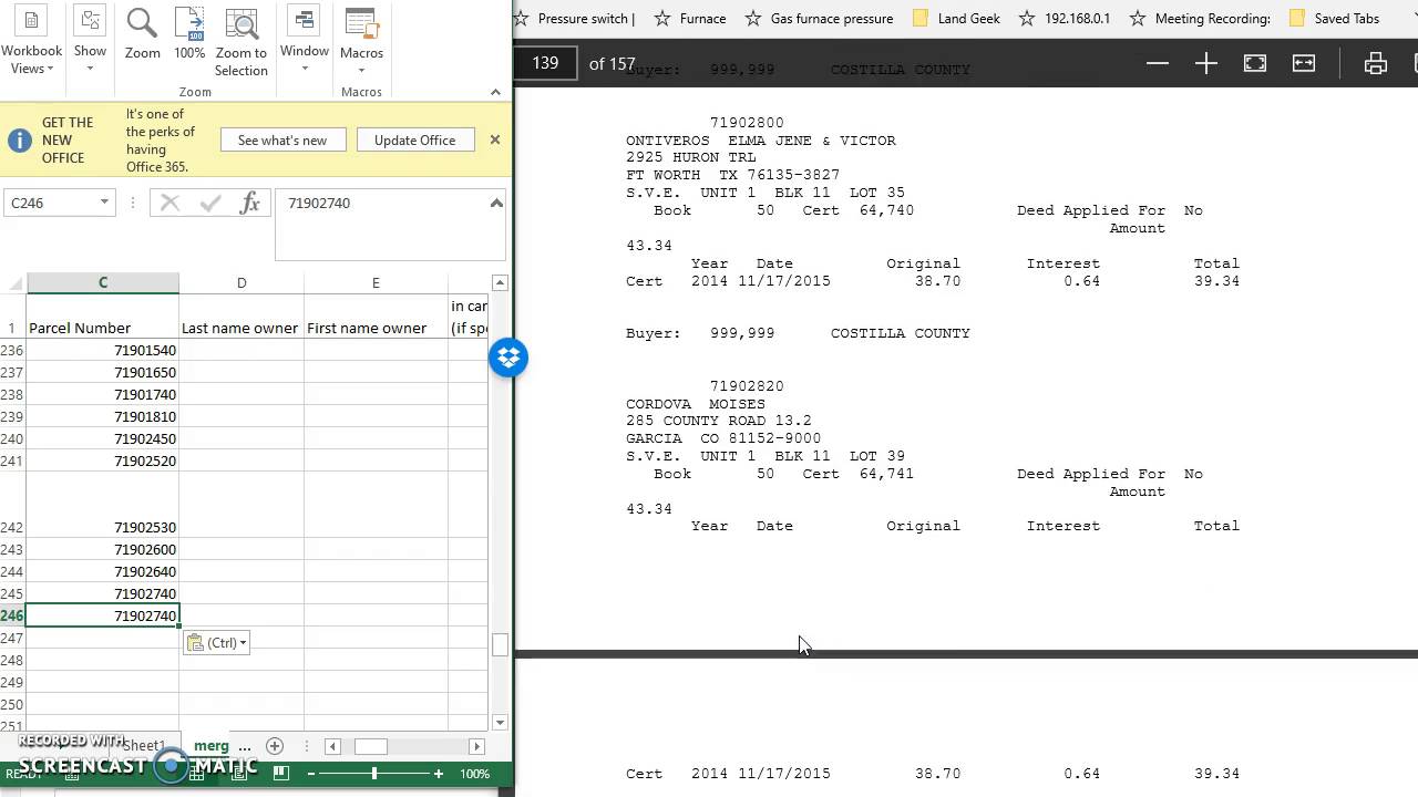 parcel number - pdf to excel