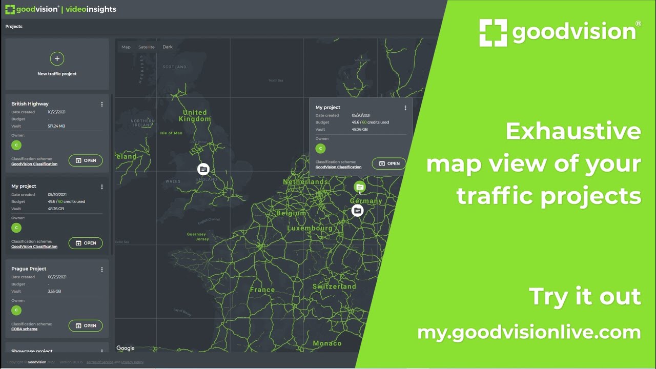 GoodVision's map view for your traffic projects