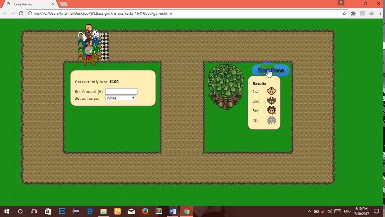 Game using JavaScript | HTML5  | CSS3 | Horse Racing Game