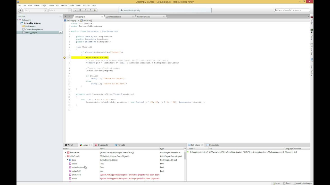 Using a Code Debugger (MonoDevelop or Visual Studio) with Unity