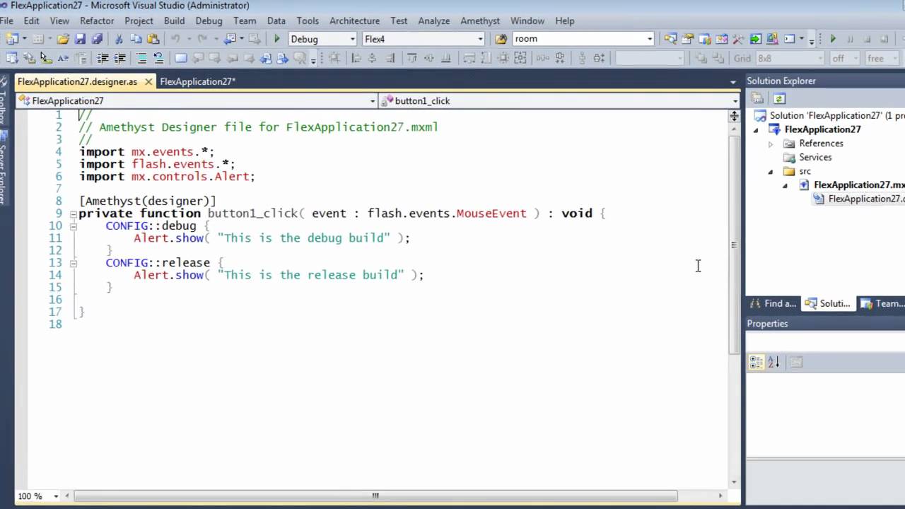 Flex and Flash Conditional Compilation in Visual Studio