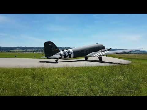 Restored World War II American Bomber Takes Off from Grenchen Airport
