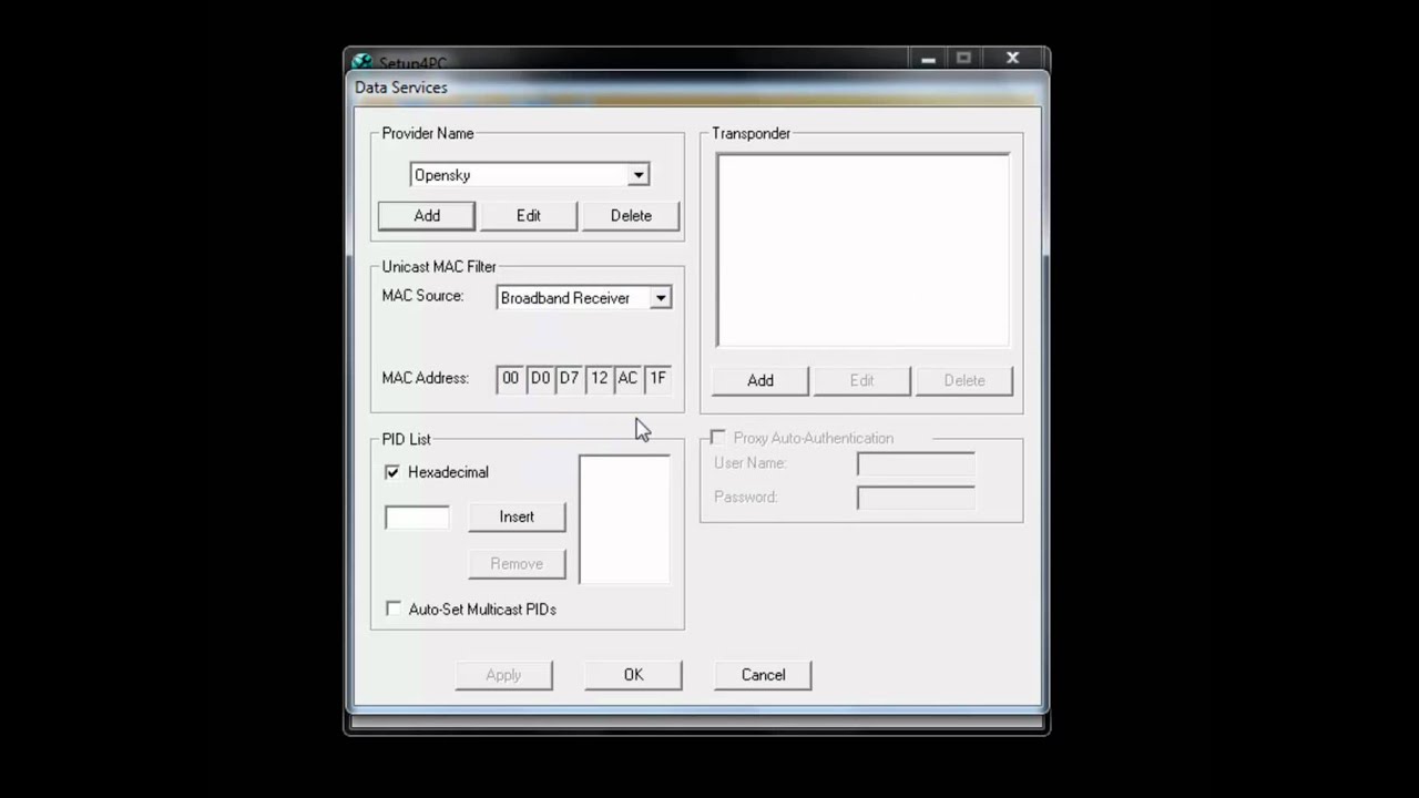 OPENSKY AB1 DVB configuration
