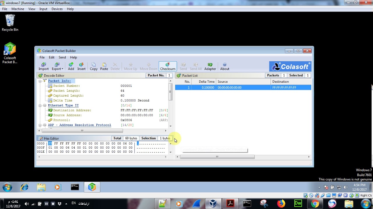 Scanning the Network Using the Colasoft Packet Builder