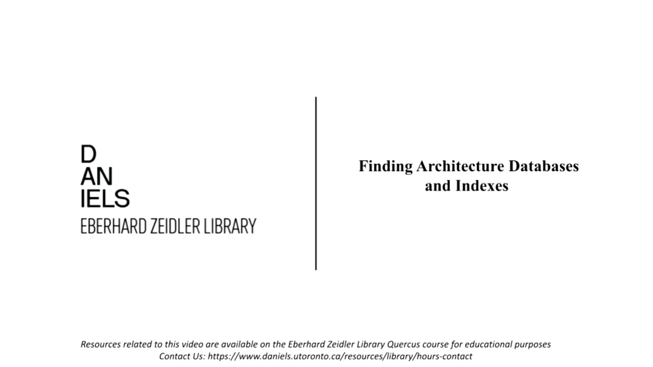 Library Tutorial: Finding Architecture Databases and Indexes
