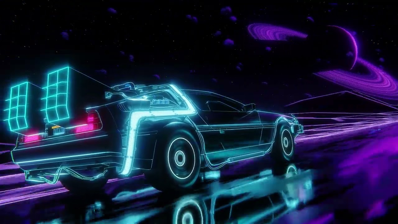 Futuristic Neon DeLorean Space – Cyberpunk 4K Wallpaper