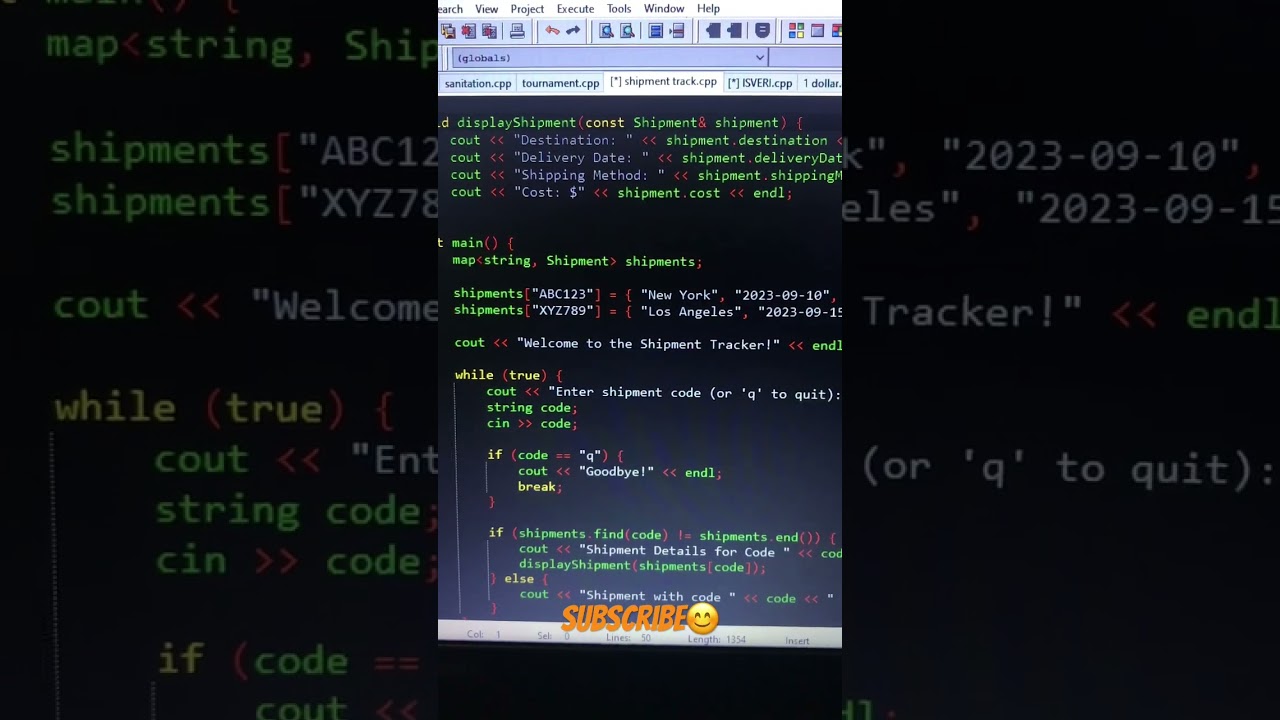 shipment tracker IDE dev c++ #cppprogramming