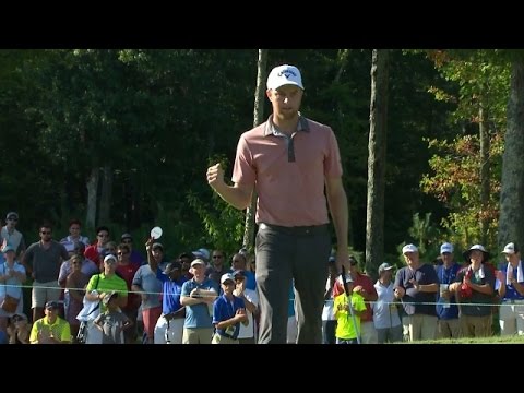 Chris Kirk rolls in a 22-foot birdie putt on No. 13 at Deutsche Bank