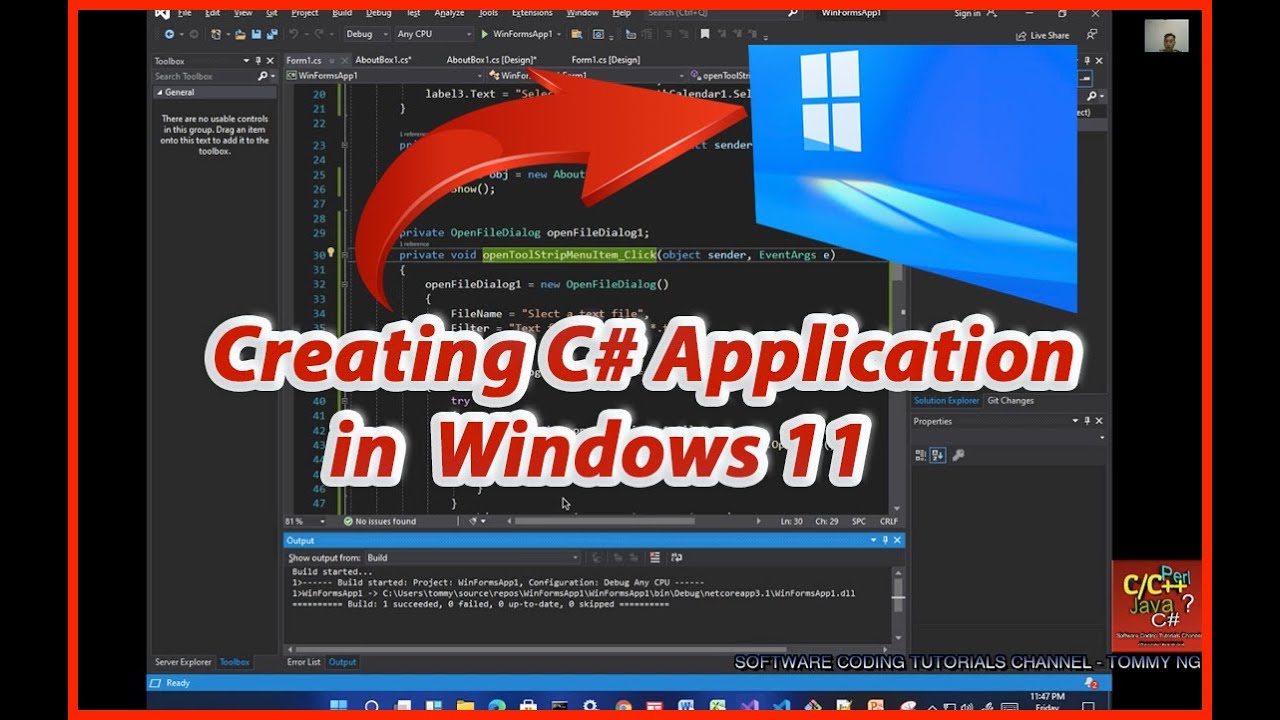 Creating C# / WinForm Application in Windows 11 | Software Coding Tutorials Channel