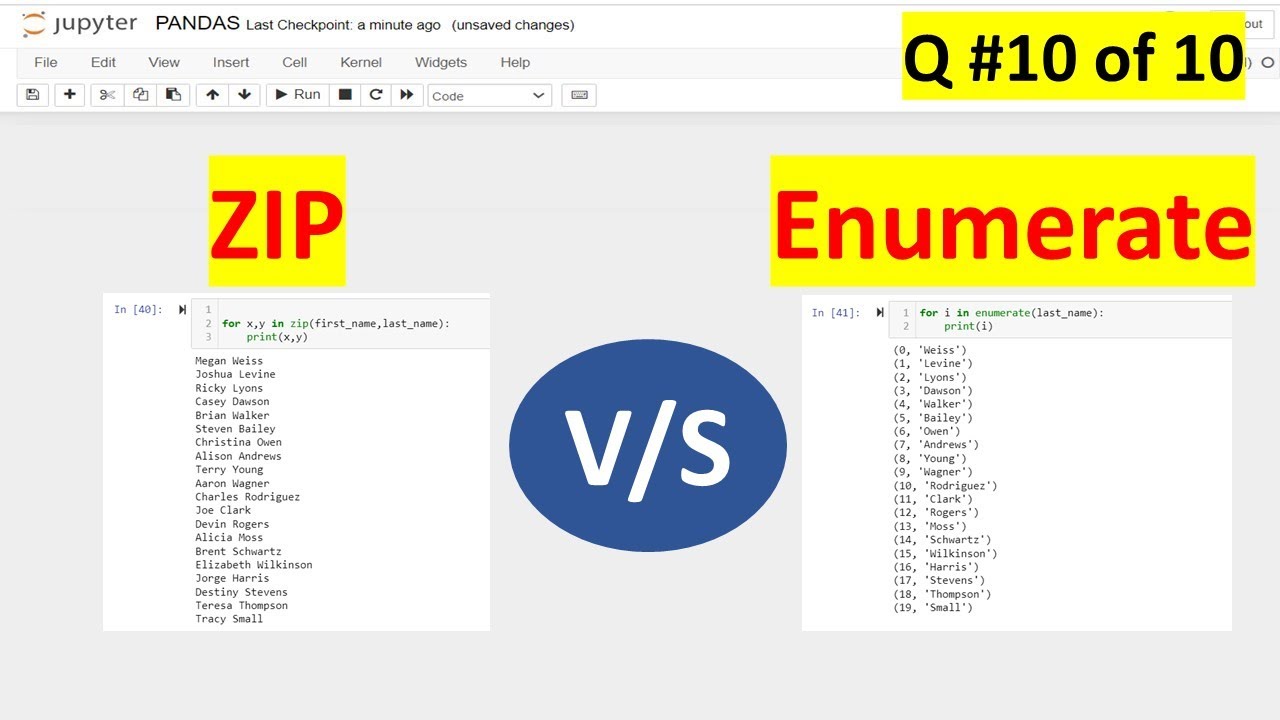 zip() VS enumerate() in Python | Python Interview Questions for Data Science Role - 10 of Top 10