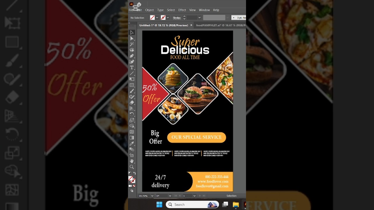 How To Make A Food Flyer Design In Adobe Illustrator | Illustrator tutorial for beginners. #shorts